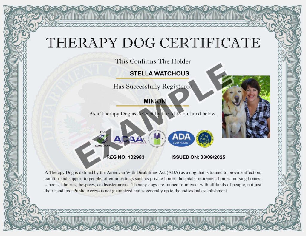 Therapy Dog ID Card - Instant Service And Support Dog Documents