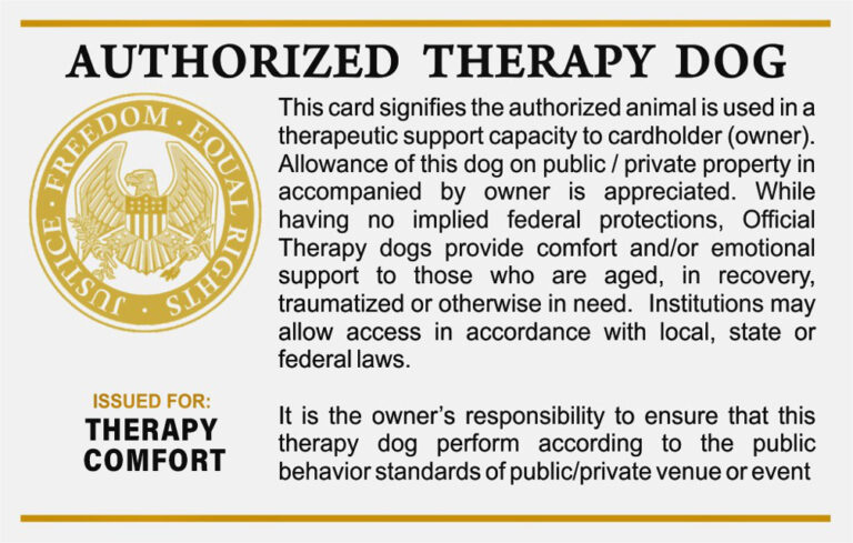 Therapy Dog ID Card - Instant Service And Support Dog Documents