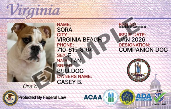 Virginia Service Dog Registration Card - Instant Service And Support ...